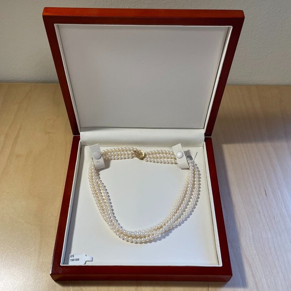 Jewelry | Triple Strand Freshwater Cultured Pearl Necklace With 14kt ...